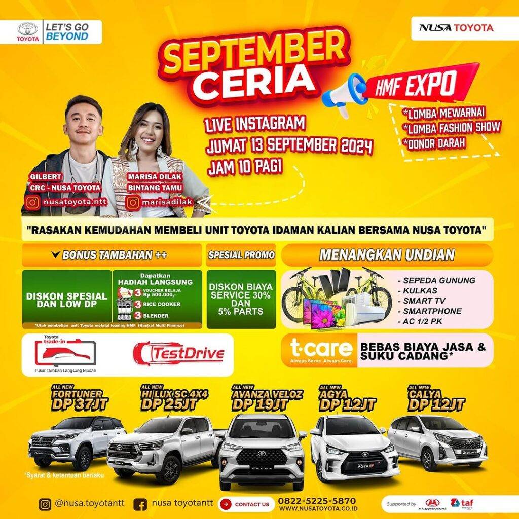 Jangan Lewatkan Instagram Live Nusa Toyota Spesial Promo September Ceria! – Nusa Toyota News